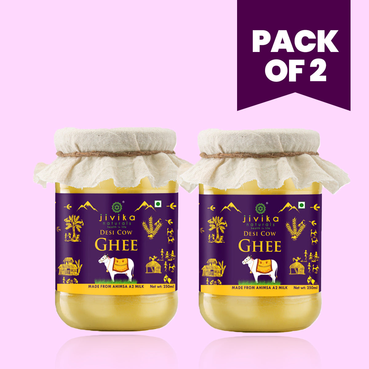 A2 Cow Ghee | Golden Danedar Ghee | 250 ml | Pack of 2
