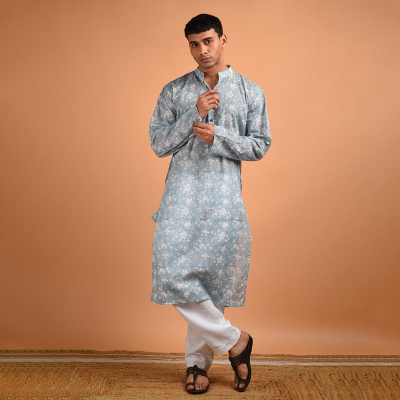 Delisted Brand-Cotton Block Print Kurta | Grey